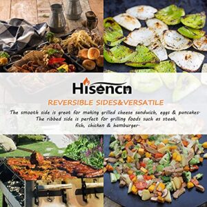 Hisencn Cast Iron Griddle, Nonstick Reversible Griddle for Gas Grill, Cast Iron Griddle Plate for Gas Stove Top, Oven, Outdoor Grill or Campfire (16.45'' x 9.45'')