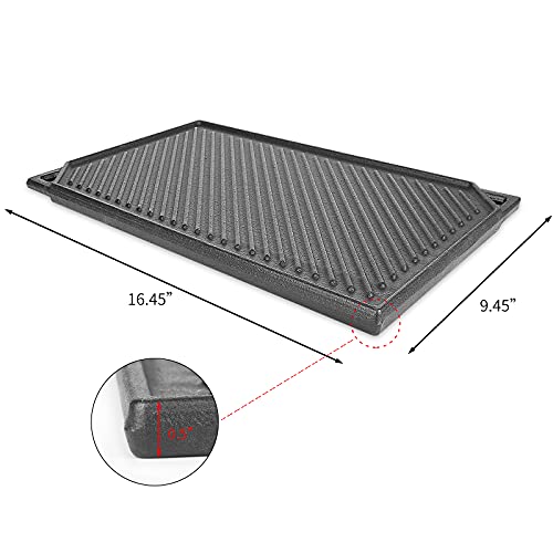 Hisencn Cast Iron Griddle, Nonstick Reversible Griddle for Gas Grill, Cast Iron Griddle Plate for Gas Stove Top, Oven, Outdoor Grill or Campfire (16.45'' x 9.45'')