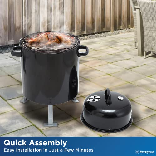 Westinghouse Bullet Smoker - Portable 16-Inch Char Broil Steel Smoker - Features a Black Powder Coated Lid with Porcelain Cooking Grid - Perfect for Outdoors