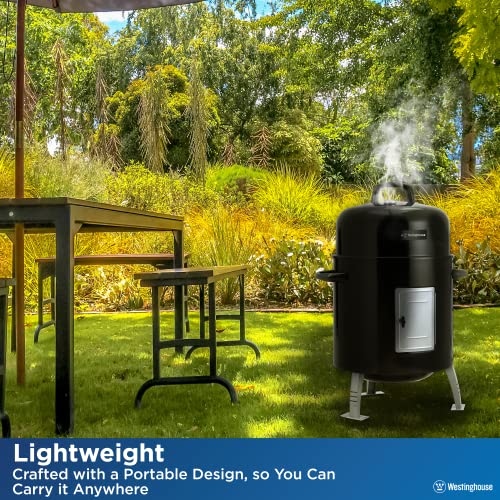 Westinghouse Bullet Smoker - Portable 16-Inch Char Broil Steel Smoker - Features a Black Powder Coated Lid with Porcelain Cooking Grid - Perfect for Outdoors