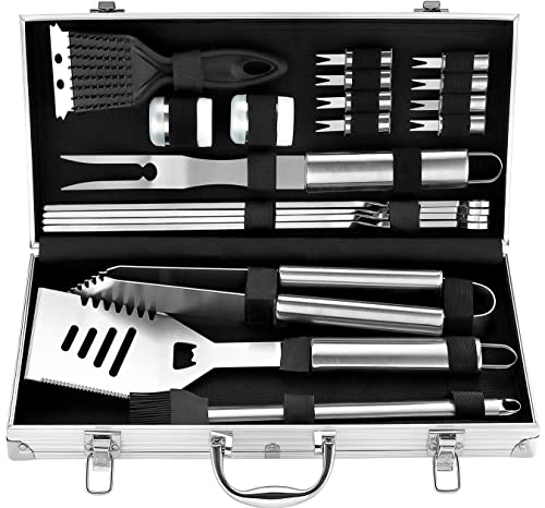 ROMANTICIST 20pc Heavy Duty BBQ Grill Tool Set in Case - The Very Best Grill Gift on Birthday Wedding - Professional BBQ Accessories Set for Outdoor Cooking Camping Grilling Smoking