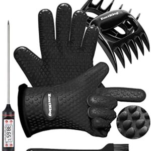 EastKing Smoker Accessories Set-Grilling Oven Gloves,BBQ Claws,Meat Thermometer and Silicone Brush BBQ Set for Cooking Barbecue Baking (Black)