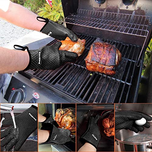 EastKing Smoker Accessories Set-Grilling Oven Gloves,BBQ Claws,Meat Thermometer and Silicone Brush BBQ Set for Cooking Barbecue Baking (Black)