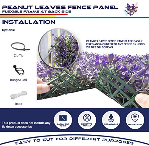 Windscreen4less Artificial Plant Leaves Faux Ivy Leaf Decorative Wall Fence Screen 20'' x 20" Purple Peanut Leaves 15 Pcs