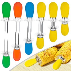 aqringo 12 pcs/6 pairs corn holders, stainless steel corn cob holders corn on the cob skewers for bbq twin pin sweetcorn holders, interlocking design corn skewers forks for home cooking bbq,4 colors