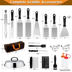 Joyfair 23Pcs Griddle Accessories Kit, Flat Top Grill Spatulas Set with Melting Dome, for Outdoor Camping BBQ, Stainless Steel Grilling Tools, Including Turners Scraper Carrying Bag, Dishwasher Safe