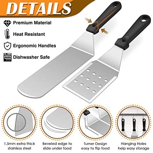 Joyfair 23Pcs Griddle Accessories Kit, Flat Top Grill Spatulas Set with Melting Dome, for Outdoor Camping BBQ, Stainless Steel Grilling Tools, Including Turners Scraper Carrying Bag, Dishwasher Safe