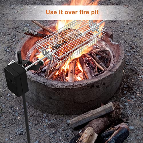 only fire Outdoor Open Flame Camping Grill, Campfire Cooking Accessories, Cooking over Any Grill or Fire - Include Motor, Power Adapter, Car Charging Cable and Bag