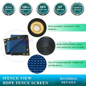 Ifenceview 6'x3' to 6'x50' Blue Shade Cloth Fence Privacy Screen Fence Cover Panels Mesh Net for Construction Site Yard Driveway Garden Pergola Gazebos Railing Canopy Awning 165 GSM (6' x 50')