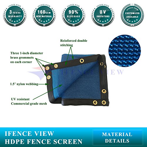 Ifenceview 6'x3' to 6'x50' Blue Shade Cloth Fence Privacy Screen Fence Cover Panels Mesh Net for Construction Site Yard Driveway Garden Pergola Gazebos Railing Canopy Awning 165 GSM (6' x 50')