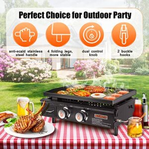 QuliMetal Flat Top Grill Non-Stick Griddle Portable Griddle Table Top Griddle Propane Grill with Carry Bag 22 Inch,348 Sq,24,000BTU,304 Stainless Steel Burner,Ceramic Coating for Outdoor Camping Party Tailgating