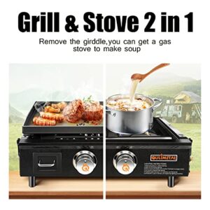 QuliMetal Flat Top Grill Non-Stick Griddle Portable Griddle Table Top Griddle Propane Grill with Carry Bag 22 Inch,348 Sq,24,000BTU,304 Stainless Steel Burner,Ceramic Coating for Outdoor Camping Party Tailgating