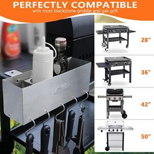 HULISEN Griddle Caddy, Grill BBQ Caddy Fits 28"/36" Blackstone Griddle, Stainless Steel Grill Accessories Tool Holder for Outdoor Grill, Removable Storage Organizer, Tool-Free No Drill Installation