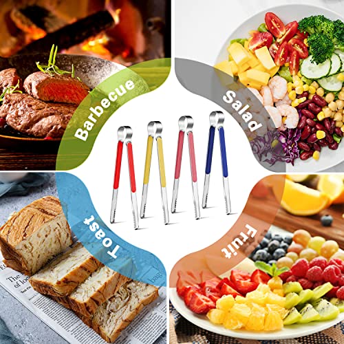 4Pcs Stainless Steel Kitchen Tongs, Serving Tongs for Cooking, 10" Metal Food Tongs with Non-Slip Comfort Grip, Non-Stick Cooking Tongs High Heat Resistant BBQ Tongs Grill Tongs for Barbecue Grilling…