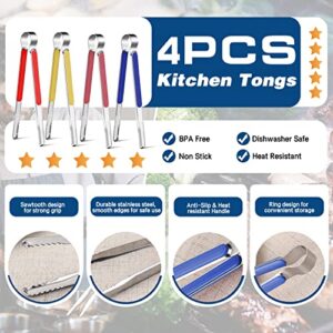 4Pcs Stainless Steel Kitchen Tongs, Serving Tongs for Cooking, 10" Metal Food Tongs with Non-Slip Comfort Grip, Non-Stick Cooking Tongs High Heat Resistant BBQ Tongs Grill Tongs for Barbecue Grilling…