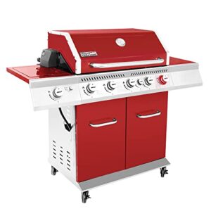 royal gourmet ga5403r premier 5 bbq propane gas grill with rotisserie kit, sear, rear side burner, patio picnic backyard cabinet style outdoor party cooking, red