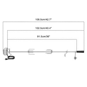 onlyfire 6022 Universal Grill Replacement Rotisserie Kit, with 37'' ×1/2'' Hexagon Spit Rod and Stainless Steel Electric Motor(Do No Fit Weber Gas Grill)