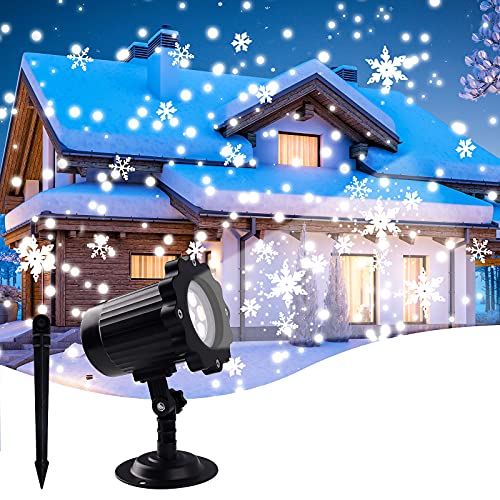 Christmas snowflake projection night light, waterproof rotating LED dynamic snow effect spotlight suitable for bedroom/landscape decoration/new year party's indoor and outdoor snowfall projection lamp