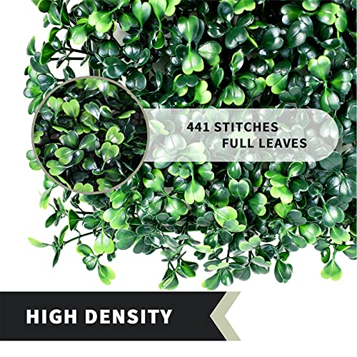 Greener 12 Pcs 20x20 Inch Artificial Boxwood Hedge Panel 440 Stitches Topiary Greenery Grass Wall Backdrop Greenery Boxwood Panels Privacy Screen for Party, Garden, Balcony, Backyard Outdoor Indoor