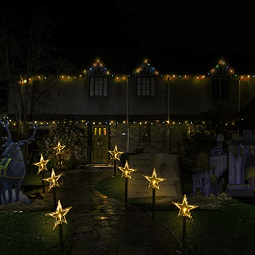 10 Pieces Solar Christmas Snowflake LED Pathway Star Outdoor Landscape Lights Waterproof 3D Snow Decorations Garden Spotlights for Winter Christmas Party Lawn Wedding Festival (Star Style)