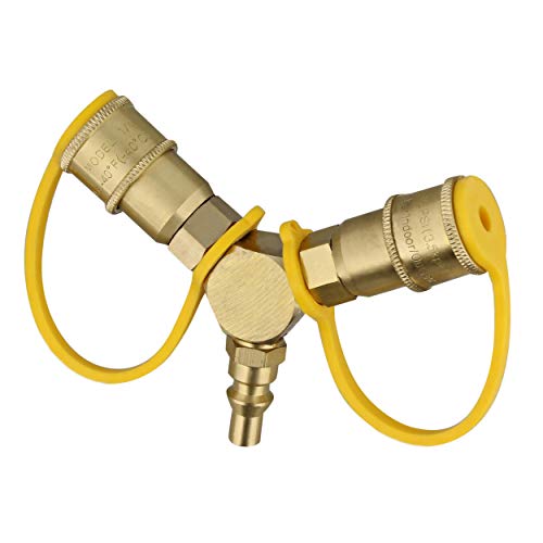 Dumble 1/4in Propane Tank Adapters LP Gas Line Splitter 2 Way Hose Tee Y Propane Splitter - 2 Propane Quick Connect Ends