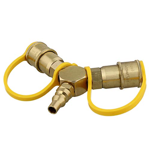 Dumble 1/4in Propane Tank Adapters LP Gas Line Splitter 2 Way Hose Tee Y Propane Splitter - 2 Propane Quick Connect Ends