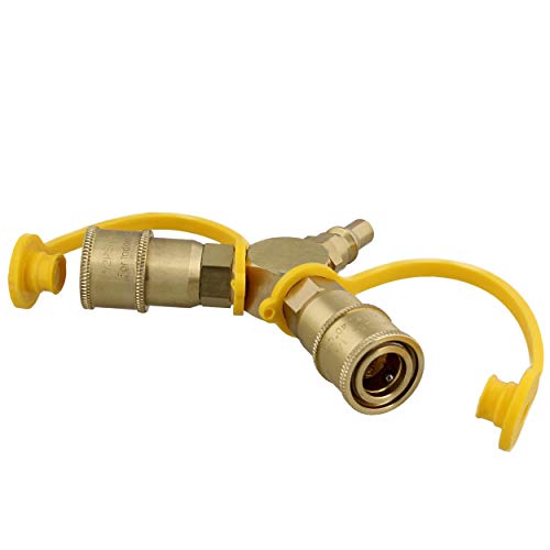 Dumble 1/4in Propane Tank Adapters LP Gas Line Splitter 2 Way Hose Tee Y Propane Splitter - 2 Propane Quick Connect Ends