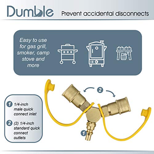 Dumble 1/4in Propane Tank Adapters LP Gas Line Splitter 2 Way Hose Tee Y Propane Splitter - 2 Propane Quick Connect Ends