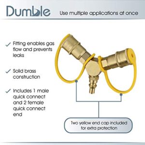 Dumble 1/4in Propane Tank Adapters LP Gas Line Splitter 2 Way Hose Tee Y Propane Splitter - 2 Propane Quick Connect Ends