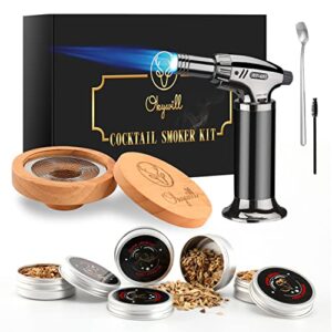 cocktail smoker kit with torch, okywill whiskey bourbon old fashioned smoker kit with 4 flavors wood chips for drink, wine, gift for men, father, husband, boyfriend (no butane)