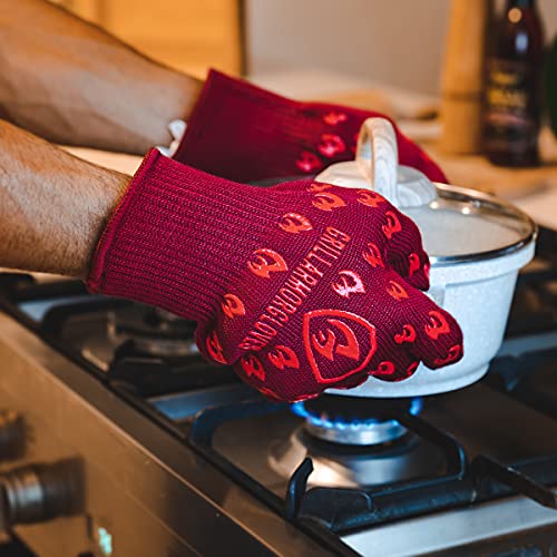 Grill Armor BBQ Gloves – Extreme Heat Resistant 932℉ Oven Gloves for Cooking, Grilling, Baking, Camping – Oven Mitts with Fingers for Kitchen, Smoker, Cast Iron, Fire Pit, Pizza, Fryer, Barbecue