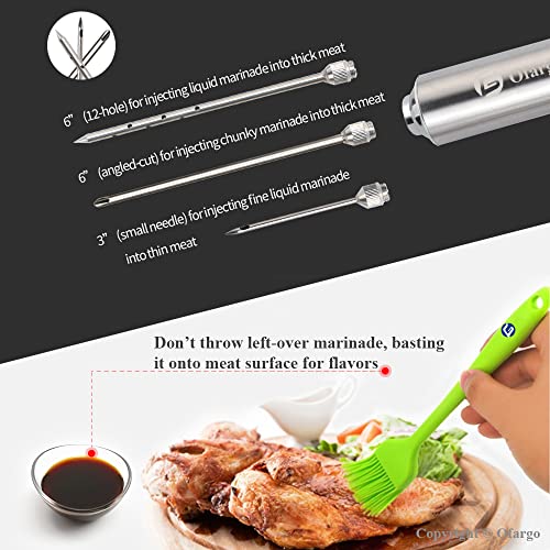 Ofargo Meat Injector, Meat Injectors for Smoking with 3 Marinade Food Injector Syringe Needles, Injector Marinades for Meats, Turkey, Brisket; 2-oz Capacity