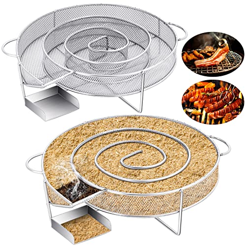 2 Pieces Cold Smoking Generator 7.87 Inch Pellet Smoker Tray Round Stainless Steel Cold Smoker Tube for BBQ Bacon Fish Salmon Meat Pork Cheese Meat, Hot or Cold Smoking on Grill and Smoker