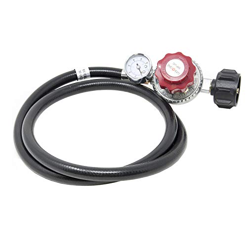 GasOne 2120 4 ft Propane Regulator and Hose 0-30PSI with PSI Gauge, Old Black QCC