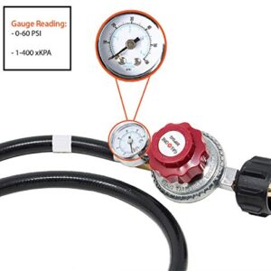 GasOne 2120 4 ft Propane Regulator and Hose 0-30PSI with PSI Gauge, Old Black QCC