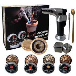 cocktail smoker kit with torch,4 flavors of wood smoker chips and bourbon,with for whiskey and old fashioned drinks smoker infuser kit,fine whiskey gift for men,dad,husband,anniversary(no butane)