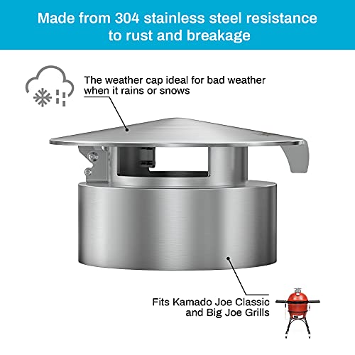 Skyflame Stainless Steel Grill Vented Chimney Top Cap Compatible with Kamado Joe Classic & Pit Boss Charcoal Grill