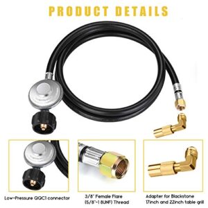 WADEO 6FT Propane Regulator Hose with 90 Degree Elbow Adapter for Blackstone 17" and 22" Table Grill and Most LP Gas Grill with 3/8'' Connect Fitting