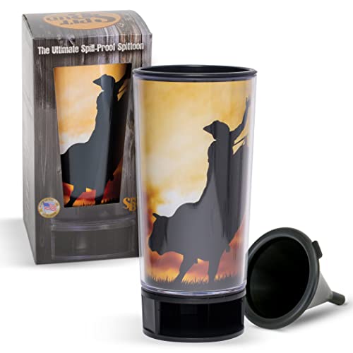 Bull Rider by Spit Bud - The Ultimate Spittoon for Chew - Portable Dip & Snuff Cup with Lid, Pop Tab, Spill-Proof Funnel, Can Cutter & Holder - Fit in Cup Holders - Holds 8oz - Made in USA