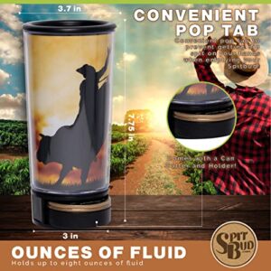 Bull Rider by Spit Bud - The Ultimate Spittoon for Chew - Portable Dip & Snuff Cup with Lid, Pop Tab, Spill-Proof Funnel, Can Cutter & Holder - Fit in Cup Holders - Holds 8oz - Made in USA