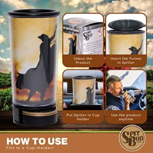 Bull Rider by Spit Bud - The Ultimate Spittoon for Chew - Portable Dip & Snuff Cup with Lid, Pop Tab, Spill-Proof Funnel, Can Cutter & Holder - Fit in Cup Holders - Holds 8oz - Made in USA