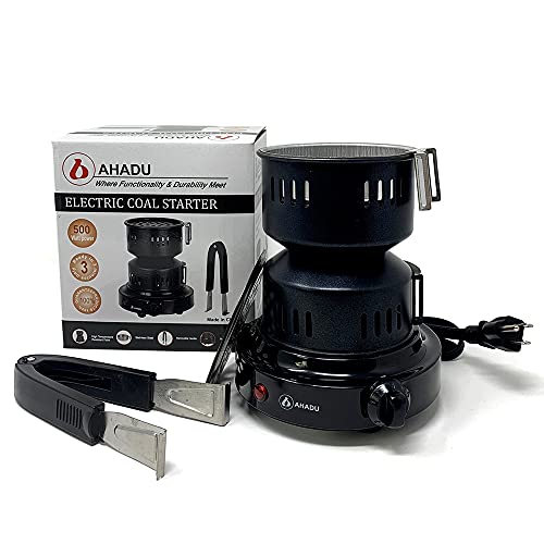 AHADU Premium Electric Charcoal Burner Coconut Coal Starter Hibachi Smart Overheating Control. Instant Coal Disk Tablet Fire Starter. Perfect Stove for Outdoor camping BBQ -Comes with Free Tong/Handle