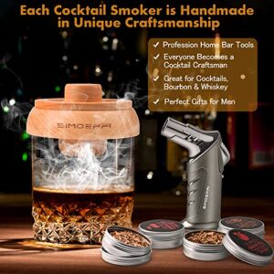 Cocktail Smoker Kit with Torch, Old Fashioned Smoker Kit for Bourbon Whiskey Drink, with 4 Different Flavor Wood Smoker Chips, Vodka/Gin/Tequila/Rum Liquor Gifts for Whiskey Lovers, Father(No Butane)