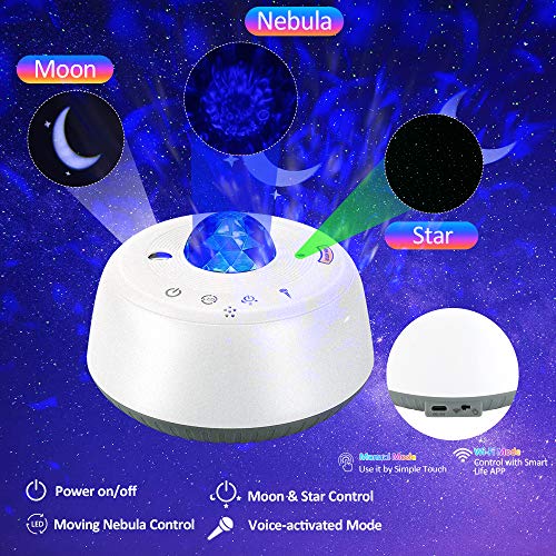 Galaxy Projector,Star Projector Smart Night Light Projector Compatible with Alexa & Google Home,Ocean Wave Starry Night Light for LED Nebula Cloud & Moon Night Light for Baby Kids Adult Bedroom Party