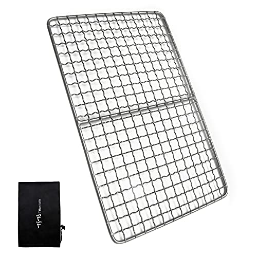 TiTo Titanium BBQ Net Grill Portable Ultralight Non-Stick Meat Grill Grate for Home Garden Outdoor Camping Picnic Hiking Charcoal Holder with Storage Bag (A)