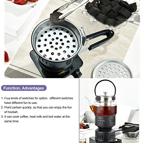 Charcoal Starter - Coal Burner Hot Plate Durable Faster Electric Coal Stove 120V~650W with Detachable Handle Stainless Steel Grill & Rack Smart Heat Control for BBQ Kitchen