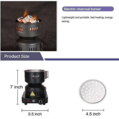 Charcoal Starter - Coal Burner Hot Plate Durable Faster Electric Coal Stove 120V~650W with Detachable Handle Stainless Steel Grill & Rack Smart Heat Control for BBQ Kitchen