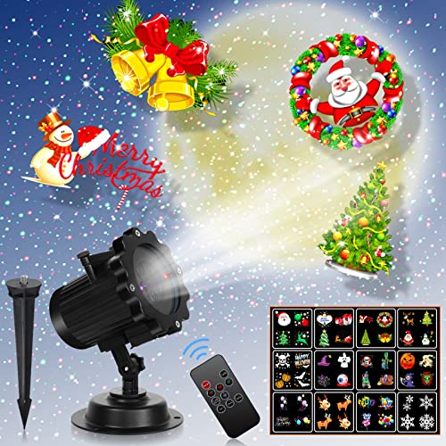 Christmas Lights,UNIFUN 12 Patterns LED Projector Lights with red and Green dot Star , Waterproof Landscape Light for Celebration Halloween ,Christmas ,Birthday and Party Decoration