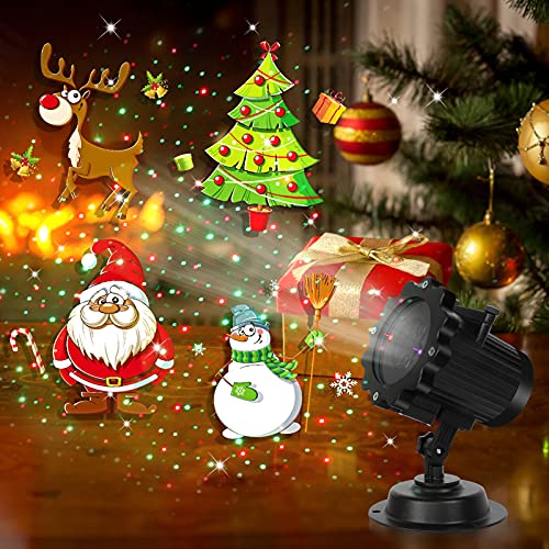 Christmas Lights,UNIFUN 12 Patterns LED Projector Lights with red and Green dot Star , Waterproof Landscape Light for Celebration Halloween ,Christmas ,Birthday and Party Decoration