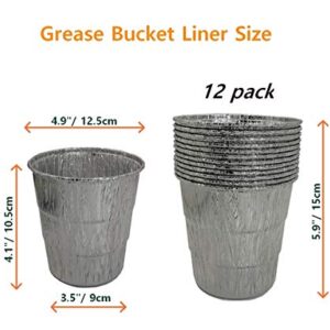 Drip Grease Bucket Can & 12-Pack Liners for Traeger 20/22/34, Pit Boss, etc Pellet Smoker Grill (Silver 12)